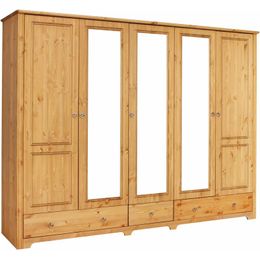 OTTO home Kleiderschrank &raquo;Hugo&laquo; 3 Breiten: 106/200/245 cm H/T ca. 190/58 cm, aus massiver Kiefer im Landhausstil, mit Spiegel beige B/H/T: 245cm x 