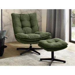 Jockenh&ouml;fer Relaxsessel &raquo;Kasper, B: 76 cm, Sitzh&ouml;he: 47 cm&laquo; Set: mit Hocker, 360&deg; Drehfunktion, Cord gr&uuml;n Cord, inklusive Hocker, Drehfunktion, B/H/T: 76cm x 85cm