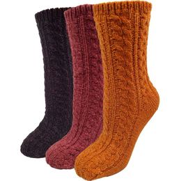 Capelli New York Damen Kuschelsocken Set, 3er-Pack, mit Zopfmuster bunt 39-42