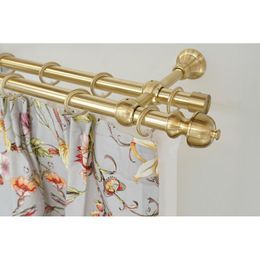 Garesa Gardinenstange &raquo;ANDREA&laquo; &Oslash; 20 mm 2 l&auml;ufig-l&auml;ufig Wunschma&szlig;l&auml;nge Vorhanggarnitur, verl&auml;ngerbar, Endknopf Profil klein, mit Ringen gold Metall B/L
