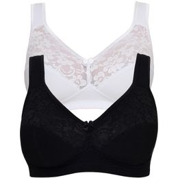 SuSa Damen B&uuml;gelloser BH &raquo;Basic&laquo; Spitze, gen&auml;hte Cups, Baumwollmix, elastisch, BH-Set schwarz 90, Cup E