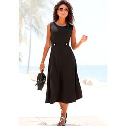 Lascana Damen Lascana Midikleid &raquo;mit dekorativen Riegeln und goldenen Zierkn&ouml;pfen, b&uuml;gelfreie Qualit&auml;t&laquo; Ohne Taschen Elegantes Sommerkleid, 