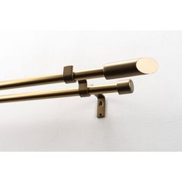 Garesa Gardinenstange &raquo;ZYLI mit offenem Tr&auml;ger&laquo; 2 l&auml;ufig-l&auml;ufig Wunschma&szlig;l&auml;nge Vorhanggarnitur, verl&auml;ngerbar, Knopf abgeschr&auml;gt, ohne Ringe gold 