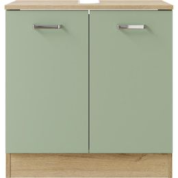 Waschbeckenunterschrank &raquo;Quickset 301&laquo; 60,2 cm breit gr&uuml;n Holzwerkstoff Riviera Eiche quer Nachbildung, B/H/T: 60,2cm x 62,4cm x 33cm, T&uuml;ren: 2 Stk. 