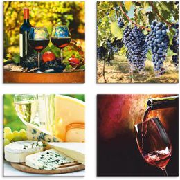Artland Leinwandbild &raquo;Gl&auml;ser Rotwein, Trauben, K&auml;se&laquo; Getr&auml;nke 4 Stk. tlg. 4er Set, verschiedene Gr&ouml;&szlig;en rot Leinwand, MDF B/H/T: 30cm x 30cm, Leinwandbild 