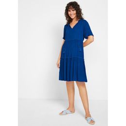 bonprix Damen bonprix Tunikakleid f&uuml;r den Alltag, aus Viskose, in A-Linie, mit V-Ausschnitt blau 54, N-Gr