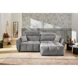 Jockenh&ouml;fer Ecksofa &raquo;Zoom L-Form, B: 263 cm, mit 60 cm elektr. Sitztiefenverstellung&laquo; 140kg Belastbarkeit, USB-Anschluss, Kopfteilverstellung & Zierkissen grau 