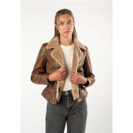 Mauritius Damen Lederjacke &raquo;MWIcelyn&laquo; mit Reverskragen mit Fake-Fur-Besatz, tailliert braun M (38) Trachtenmode