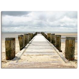 Artland Leinwandbild &raquo;Steg ins Watt&laquo; Strand 1 Stk. tlg. auf Holzrahmen gespannt beige B/H/T: 80cm x 60cm, Leinwandbild Strand Querformat, 1 Stk.