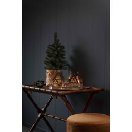 Konstsmide Weihnachtsdorf &raquo;Weihnachtsdeko&laquo; LED Holzsilhouette, Dorf mit Schneemann, Kind und Schlitten beige B/H/T: 30cm x 20cm x 20cm
