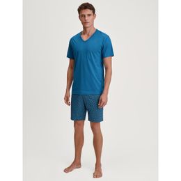 Calida Damen Calida Shorty &raquo;Relax Imprint 2&laquo; 2 tlg. V-Ausschnitt, Brusttasche, Kurzarm, Single Jersey Qualit&auml;t blau XL (56)
