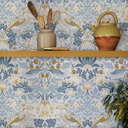WILLIAM MORRIS AT HOME Vliestapete &raquo;Strawberry Thief&laquo; Retro texturiert Design Tapeten blau Vlies B/L: 0,52m x 10m, Rollen: 1