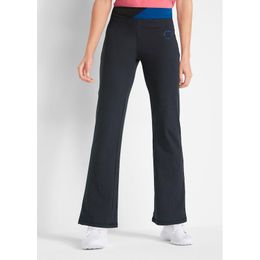 bonprix Damen bonprix Sporthose aus Baumwoll-Stretch, Bootcut, Slim fit, Kontrastdetail am Bund schwarz 36/38 (S), N-Gr