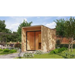 Karibu Saunahaus &raquo;Matheo&laquo; Set, verschiedene Varianten beige Saunaofen, externe Steuerung, 9 kW