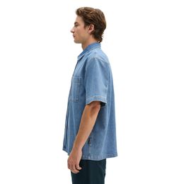 Marc O'Polo MARC O'POLO Herren Kurzarmhemd "aus leichtem Bio-Baumwoll-Denim", blau, Gr. L, unifarben, Obermaterial: 95% Baumwolle, 4% Elastomultiester, 1%
