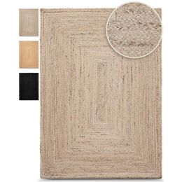 CarpetFine Teppich &raquo;Nele Juteteppich Naturfaser&laquo; rechteckig 6 mm H&ouml;he geflochtener Wendeteppich aus 100% Jute, quadratisch und als L&auml;ufer Jute B : 