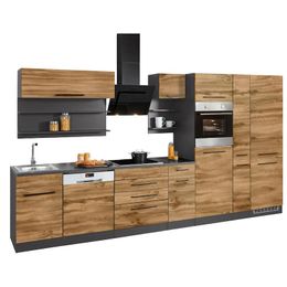 KOCHSTATION K&uuml;chenzeile &raquo;KS-Tulsa&laquo; mit E-Ger&auml;ten, Breite 360 cm, schwarze Metallgriffe, MDF Fronten braun B/H/T: 360cm x 60cm
