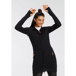 Kangaroos Damen Kangaroos Kapuzenstrickjacke figurbetonte Passform, po-bedeckende L&auml;nge, mit 2-Wege-Rei&szlig;verschluss schwarz 48/50