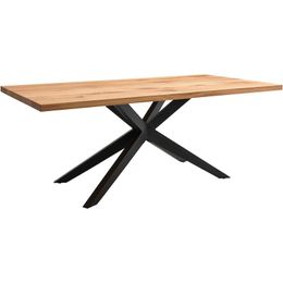Musterring Esstisch &raquo;Tiama&laquo; mit fester Platte in Barock-Eiche massiv, 40mm, Eisengestell schwarz schwarz B/H/T: 220cm x 76,5cm x 100cm, ohne Auszug, ohne 