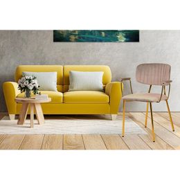 Kayoom Polsterstuhl &raquo;Stuhl Giselle 225 2er-Set, Gestell aus Edelstahl&laquo; (Set) 2 Stk.mit Armlehnen, goldenes Gestell aus Edelstahl, Samtbezug, Ziern&auml;hte grau 