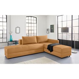 LOOKS by Wolfgang Joop Ecksofa &raquo;LooksIII L-Form&laquo; durch Drehfunktion zum Bett wandelbar, inklusive Staufach gelb Struktur (100% Polyester);Feinstruktur