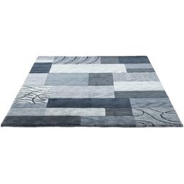 Theko Wollteppich &raquo;Royal Domas 4028&laquo; rechteckig 14 mm H&ouml;he Kurzflor, reine Wolle, handgetuftet, modernes Patchwork Design grau Schurwolle B : 300cm 1 