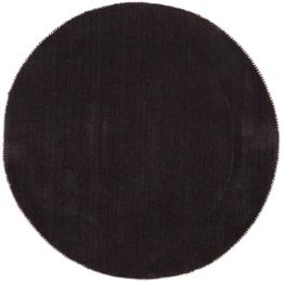 CarpetFine Wollteppich &raquo;Gabbeh Lola Uni&laquo; rund 14 mm H&ouml;he mit nat&uuml;rlichem Pflanzenmaterial von Hand gewebt, auch als L&auml;ufer grau Wolle &Oslash; 120cm 1 Stk., 