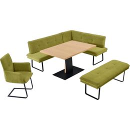 K+w Komfort & Wohnen K+W Komfort & Wohnen Essgruppe &raquo;Giacomo III&laquo; 4 Stk. tlg. wahlweise links oder rechts langer Schenkel 207cm, Freischwingersessel gr&uuml;n Flachgewebe 