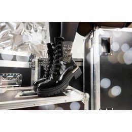 Rieker Damen Schn&uuml;rboots , Stiefelette, Blockabsatz, mit Textileinsatz am Schaft gold 38