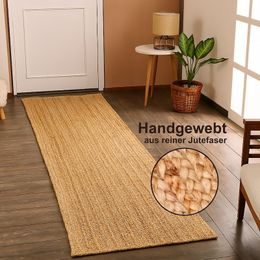 MyFlair L&auml;ufer &raquo;Lola&laquo; rechteckig 10 mm H&ouml;he Juteteppich, Wendeteppich, handgeflochten, 100% Naturfaser, Boho-Style beige Jute B : 80cm 1 Stk., 10mm, L: 200cm
