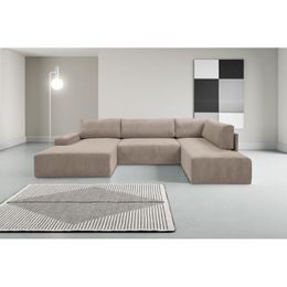 WERK2 Wohnlandschaft &raquo;Rotterdam, U-Form, in kuschelweichem Cord oder Breitcord. Breite 329cm&laquo; Design Sofa mit Schlaffunktion & Bettkasten, Cord, 