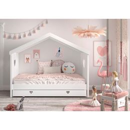 Vipack Hausbett &raquo;Amori, inkl. Dach, R&uuml;ckseitig offen, mit Rolllattenrost&laquo; B/H/T ca. 213x171,7x98,7cm, verspielte Herz-Ausschnitte seitlich, wahlweise, mit 