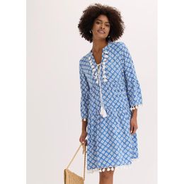 bonprix Damen bonprix Tunikakleid ausgestellte Passform, mit Fransen, aus Viskose blau 44, N-Gr