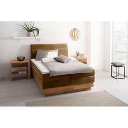 OTTO home Boxspringbett &raquo;Jenna&laquo; ohne LED-Beleuchtung, mit zertifizierten, recycelten Bezugsstoffen braun Polyester Struktur (recyceltes Polyester) 