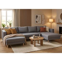 Trendmanufaktur Wohnlandschaft &raquo;Amazing, wahlw. mit Schlaffunktion & Bettkasten, Fu&szlig; Buche lackiert&laquo; Sofa in U-Form, in Cord oder Struktur, Breite 305