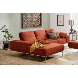 W.Schillig Ecksofa &raquo;run, Designsofa, bequem, L-Form&laquo; mit elegantem Holzsockel, F&uuml;&szlig;e in Chrom gl&auml;nzend, Breite 299 cm orange Longlife Xtra-Leder Z73: 