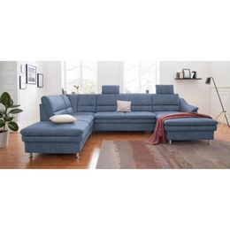 Sit & More sit&more Wohnlandschaft &raquo;Cardoso U-Form&laquo; mit Federkern und Kopfst&uuml;tzen, mit Schlaffunktion und Relaxfunktion blau Luxus-Microfaser 1 (100% Polyester);