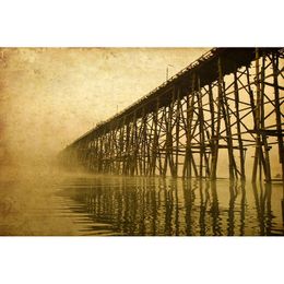 papermoon Fototapete &raquo;PIER-SEPIA VINTAGE WANDBILD MEER STRAND STEG OZEAN XXL&laquo; bunt Vlies B/L: 3m x 2,23m, Bahnen: 6 Stk.