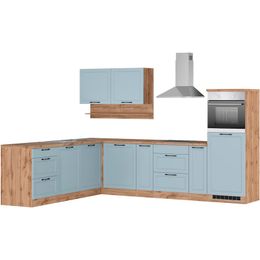 KOCHSTATION Winkelk&uuml;che &raquo;KS-Lana&laquo; Stellbreite 240/300 cm, wahlweise mit E-Ger&auml;ten blau B/H/T: 240cm x 200cm x 300cm,mit Induktionskochfeld