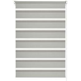 Gardinia Doppelrollo &raquo;Easyfix&laquo; halbtransparent Sichtschutz mit Bohren/ohne Bohren freih&auml;ngend segmentweise gewebter Stoff grau Polyester 220cm, 