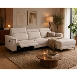 OTTO home Ecksofa &raquo;LUND, Struktur-Bezug, L-Form, 261cm, man. /elektr. Relaxfunktion&laquo; auch mit USB A/C-Anschluss sowie Kopfteilverstellung beige 