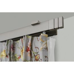 Garesa Gardinenstange &raquo;FLAT&laquo; 2 l&auml;ufig-l&auml;ufig Wunschma&szlig;l&auml;nge Rechteckprofil, Deckenmontage, perfekter Lauf, modern, verl&auml;ngerbar silber Aluminium B/L: 