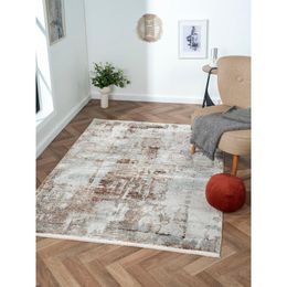 MyFlair Teppich &raquo;Esme 2&laquo; rechteckig 8 mm H&ouml;he Kurzflor, Vintage Look, mit Fransen, besonders weich durch Microfaser beige Polyester B : 140cm 1 Stk., 8mm, L: 
