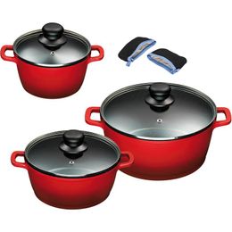 King Topf-Set Set, je 1x Kochtopf mit Deckel &Oslash; 16/20/24 cm, 6 Stk. tlg. Aluminiumguss rot Einheitsgr&ouml;&szlig;e