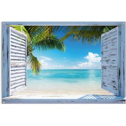 Reinders Poster &raquo;Strandfenster&laquo; leichtes und wasserfestes Gartenposter f&uuml;r den Au&szlig;eneinsatz blau Leinwand B/H/T: 120cm x 80cm x 0,1cm