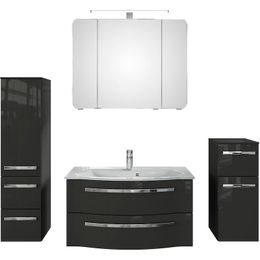 Badm&ouml;bel-Set &raquo;Serie 4005, vormontiert, Glaswaschbecken, Spiegelschrank&laquo; Set, 5 Stk. tlg. grau Holzwerkstoff Einheitsgr&ouml;&szlig;e