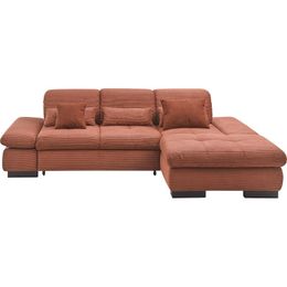 set one by Musterring Ecksofa &raquo;SO4100 V&laquo; mit verstellbaren Kopfteilen, wahlweise mit Funktionen, Cord-Bezug rosa 100% Polyester B/H/T: 284cm x 80cm x 