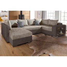 Collection AB Wohnlandschaft &raquo;John U-Form, B: 294 cm&laquo; Schlaffunktion, Bettkasten, Regalelement & 2 Zierkissen, Federkern braun Kunstleder SOFTLUX / 