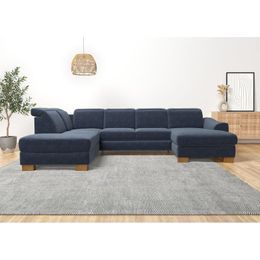 Home Affaire Wohnlandschaft &raquo;Dundee U-Form&laquo; wahlweise mit Kopfteilverstellung und zus&auml;tzlich mit Schlaffunktion blau Flachgewebe (100% Polyester) B/H/