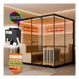 Artsauna&reg; Traditionelle Sauna Vantaa schwarz - moderne Indoorsauna f&uuml;r 6 Personen, Hemlock Holz, Sicherheitsglas, RGB LED Beleuchtung mit Fernbedienung, Saunaofen 8 kW